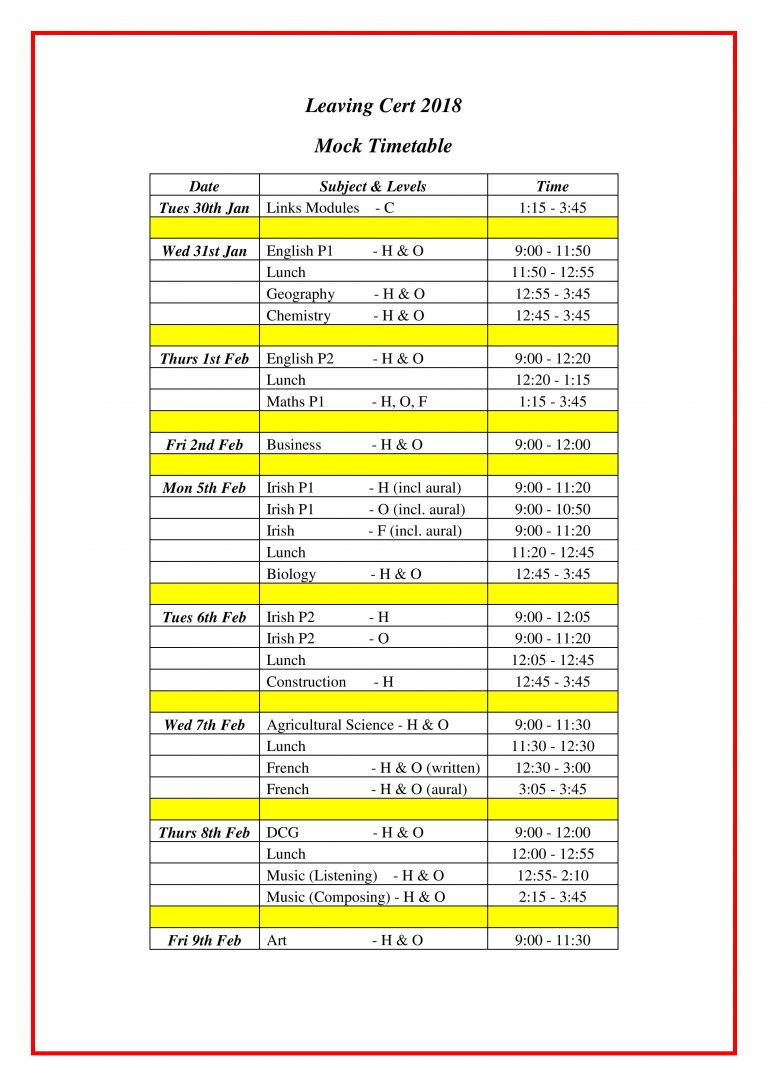 Mock exams timetables - SJCC